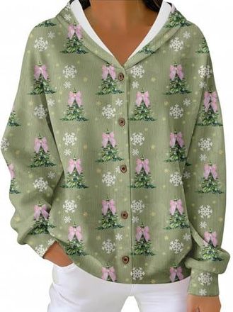 Generic Cardigan de Noël pour femme - Pull boutonné - Veste à capuche à manches longues - Manteau dhiver - Vestes fantaisie - Vêtements dextérieur - Costumes 