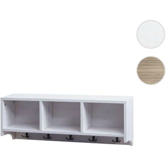 Mendler Mendler - tag&egrave;re murale HWC-K49 - portemanteau mural &Eacute;tag&egrave;re - 3 compartiments de rangement 5 crochets 30x80x20cm bois - brun naturel