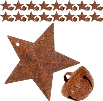 DOITOOL 48 St&uuml;ck Vintage Metallgl&ouml;ckchen mit Rostiger Sternform 4cm 2cm Kleiner Schellen Dekorative Weihnachtsbaum und Selbstgemacht H&auml;ngedeko