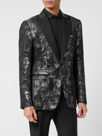 Philipp Plein Blazer droit &agrave; revers en pointe et imprim&eacute; Skull all-over