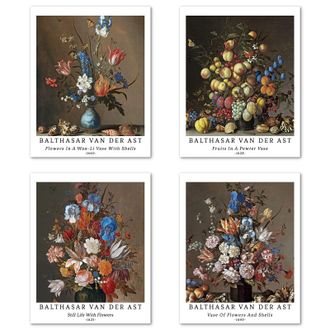 Berkin Arts Kunstdruck Ungerahmt Klassische Blume Bilder Set von 4, Poster Gr&ouml;&szlig;e: 20x25 cm Premium Kunstpapier Wanddeko Blue Moderne Natur Retro Pflanzen Passende