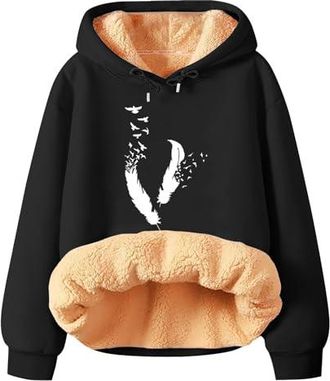 Generic Sweat à capuche en polaire Sherpa pour femme pour lautomne et lhiver - Imprimé de Noël - Haut à manches longues et col rond - Vêtements dextérieur pel
