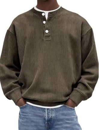 Generic Sweat-shirt uni l&eacute;ger pour homme - Couleur unie - Velours c&ocirc;tel&eacute; - Pull sans capuche - Pour entra&icirc;nement int&eacute;rieur et ext&eacute;rieur, marron, 5XL