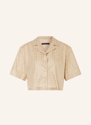 Greek Archaic Kori Cropped-Bluse Cross Mit Glitzergarn beige
