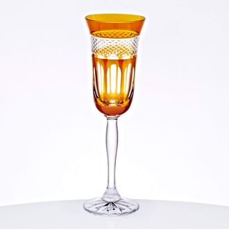 Cristalica Champagnerkelch Sektkelch 150ml orange Retro Kelch Kristallglas geschliffen bunt