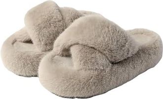 Generic Chaussons Femme Bandes Crois&eacute;es Flous dhiver Slide Orthop&eacute;diques en Plush Soutien Articulaire Semelle Anti-D&eacute;rapante Doublure Floue Chaud Int&eacute;rieur Ex