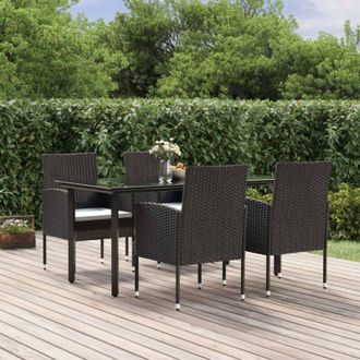 vidaXL 5-tlg. Garten-Essgruppe mit Kissen Schwarz Poly Rattan - Vidaxl
