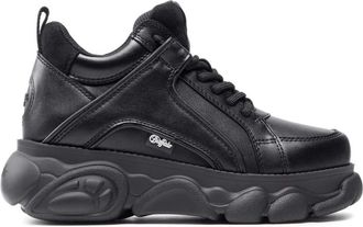 Buffalo Femme, Chaussures, Noir, Taille: 37 EU Baskets Noires avec Détails Blancs