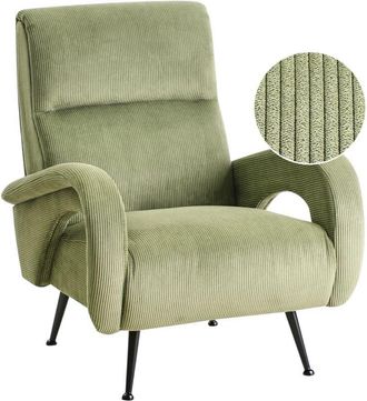 Beliani Sessel Gr&uuml;n aus Cord mit Schwarzen Beinen Retro Stil Design f&uuml;r Wohnzimmer Schlafzimmer Flur