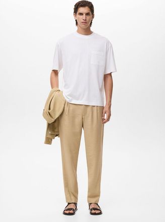 Mango Pantalon droit pinces beige - Homme - 38 - MANGO MAN