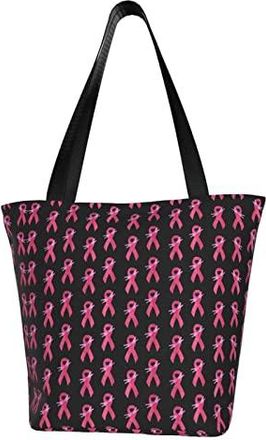 AOOEDM Cancer du sein ruban rose libellule sac fourre-tout r&eacute;utilisable femmes sac &agrave; main d&eacute;contract&eacute; sacs &agrave; bandouli&egrave;re pour faire les courses &eacute;picerie voya