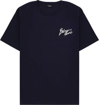 Balmain Homme, Tops, Bleu, Taille: 2XS Small Paris Brush T-shirt
