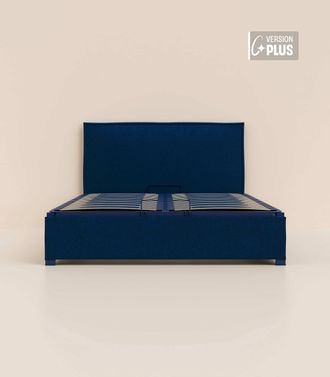 Tediber Lit coffre 140x190 cm Plus Plus - Bleu - Avec t&ecirc;te de lit - Acier recycl&eacute; et lattes en bois - Grand volume de rangement - Fait en France - Tediber
