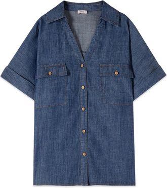 Oltre Femme, Blouses et Chemises, Bleu, Taille: 38/40 FR Chemise oversize effet denim