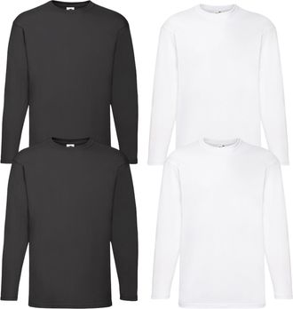 Fruit Of The Loom 4er Herren Longsleeve Baumwolle Tshirt Langarm Shirt Sets Verschiedene Farbsets M L XL 2XL 3XL 4XL 5XL & HLKauf-Block (XXL, 2X Weiss, 2X Schwarz & 1x 