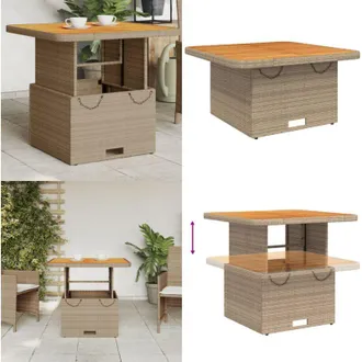 vidaXL Gartentisch Beige 80x80x71 cm Poly Rattan und Akazienholz - Esstisch - Gartentisch - Terrassenm&ouml;bel - Outdoorm&ouml;bel - Rattan Tisch - Home & Living