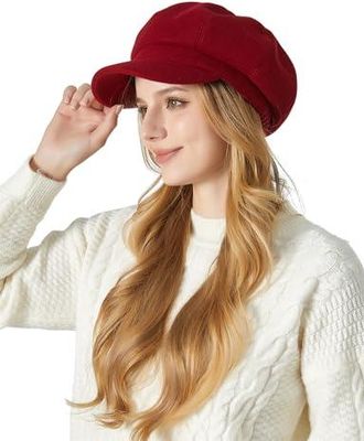 Feoya B&eacute;ret Casquette Femme Bonnet Classique Fran&ccedil;ais Chapeau Hiver Newsboy B&eacute;ret en Laine Dame Bonnet D&eacute;contract&eacute;e R&eacute;tro Taille Unique Rouge