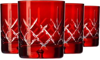 Krosno Whisky-, Bourbon- und Scotchgl&auml;ser 250 ml, 4er Set - Kollektion Saga - Kristallglas - Handgefertigt - Rot, Geschliffen - Ideal als Geschenk