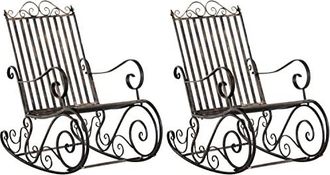 Clp Lot De 2 Fauteuils A Bascule en Fer Forg&eacute; Smilla I Rocking-Chair DExt&eacute;rieur avec Dossier Haut Et Accoudoirs, Couleur:Bronze