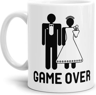 Tassendruck Hochzeits-Tasse Game Over - Partner-Tasse/Hochzeits-Geschenk/P&auml;rchen/Liebe/Love/Herz/Mug/Cup/Beste Qualit&auml;t - 25 Jahre Erfahrung - Weiss