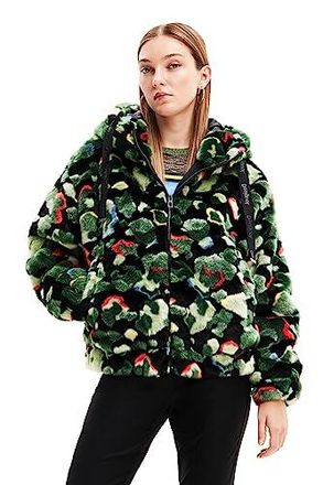 Desigual Jacket_Calis Fausse Fourrure pour Femme, Vert, XL