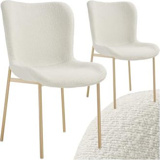 TecTake Lot de 2 Chaises de Salle à Manger ergonomiques Design scandinave Confortable en Tissu Bouclette, Pieds en métal doré, Chaise Cosy pour Salon, Chambre