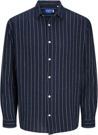 Jack & Jones Jorjoshua Loose Weave T-Shirt Ls, Sky Captain/Rayures : Rayures, L