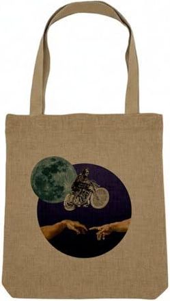 Fabulous Sac Shopping Tote Bag Aspect Lin - Motard Volant Film OVNI Collage Art Surr&eacute;alisme - Sac de Courses Toile Epaisse 360g Beige Naturel Cabas Port&eacute; Epaul