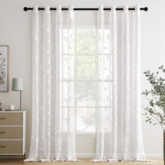 Miulee Gardinen Voile Vorhänge mit Ösen Paneelvorhang für zu Hause, Wohnzimmer und Schlafzimmer 2er Set Weiß 260x140 cm