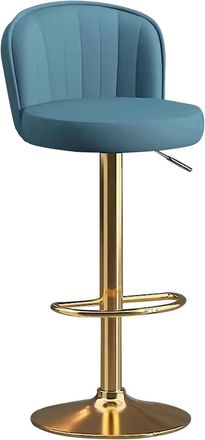 Generic Verstellbarer Blauer Lederbarhocker mit R&uuml;ckenlehne, Drehbarer Tresenhocker, Goldene Beine f&uuml;r K&uuml;che, Esszimmer, Kneipe Oder Hausbar