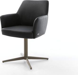 DELIFE Drehstuhl Xana-Flex mit Armlehnen Echt-Leder Schwarz Fu&szlig;kreuz Effektfinish Titan 360&deg; drehbar Taschenfederkern, Esszimmerst&uuml;hle
