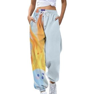 Generic Pantalon de voyage pour femme avec poches &eacute;lastiques &agrave; la taille et imprim&eacute; d&eacute;contract&eacute;, bleu clair, XXL