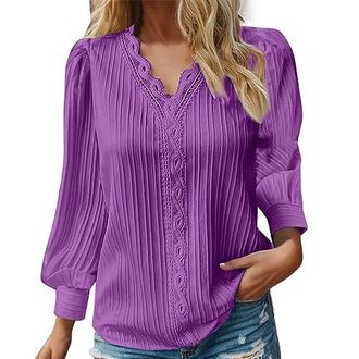 Generic Tee Shirt Femme Manche Longue Col V Hiver Chemisier Femme Chic Et &eacute;l&eacute;gant Fluide Fleuri Top Haut Grande Taille la Mode L&eacute;ger Pas Cher Crois&eacute; Sport Cas