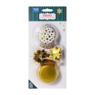 PME Weihnachtliche Bakf&ouml;rmchen & Cupcake Dekorationensset - Goldene Sterne (24er-Set)