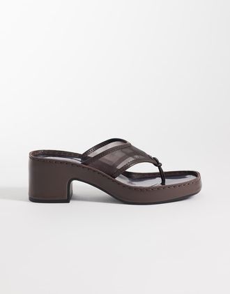 Calvin Klein Jeans - Sandalen aus Leder und Netzstoff in Braun mit Blockabsatz-Brown
