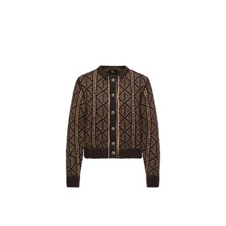 Moncler Moncler Cardigan En Alpaga Et Laine M&eacute;lang&eacute;s &Agrave; Motif Argyle En Jacquard, Femme, Marron, Taille: Xs