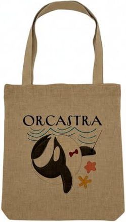 Fabulous Sac Shopping Tote Bag Aspect Lin - Orcastra Orchestre Animaux Orque Mer Dessin Enfant - Sac de Courses Toile Epaisse 360g Beige Naturel Cabas Port&eacute; Ep