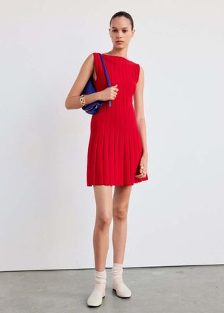 Mango Robe maille c&ocirc;tel&eacute;e rouge - Femme - S - MANGO