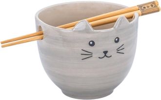 Sass & Belle Katzenf&ouml;rmige Noodle-Sch&uuml;ssel mit St&auml;bchen, entz&uuml;ckende Keramik-Suppensch&uuml;ssel f&uuml;r Suppen, Pho, Reis, Ramen-Sch&uuml;ssel-Set, Geschenk f&uuml;r Katzenliebhaber