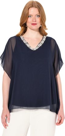 Ulla Popken Damen Chiffonbluse mit Beschmückung Bluse, Marine, 50-52