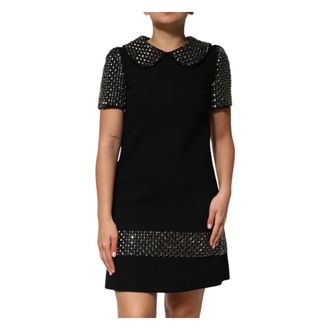 Dolce & Gabbana Schwarzes kristallverziertes kragenminikleid - - Dresses - Damen - Schwarzk - XS