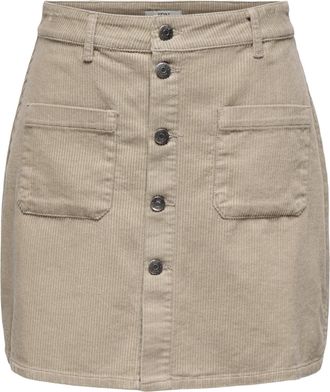 Jacqueline de Yong JDY Damen Cord Mini-Rock JDYShiraz Cordrock mit sichtbarer Knopfleiste 15220695 Simply Taupe XL