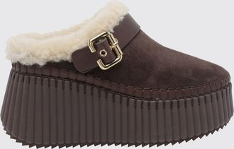 Chlo&eacute; Nama Mules aus Wildleder und Shearling mit hohem Plateauabsatz von