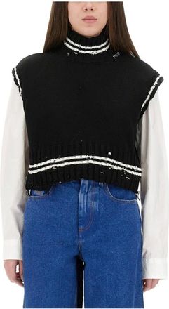 Marni Femme, Vestes, Noir, Taille: 38 FR Distressed Knit Vest
