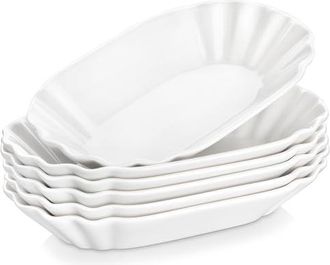 Malacasa Série REGULAR, Lot de 6 Bols à Tapas et Sauces, Assiettes à Apéritif Rectangulaires en Porcelaine, 19,8 x 12 cm, Assiette de Frites, Compatible Lave-v