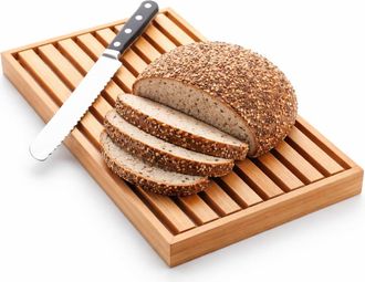 Point-Virgule Brotschneidebrett mit kr&uuml;melrost, Schneidebrett mit Auffangschale, Schneidebrett Brot, 42,5x25x3,5cm