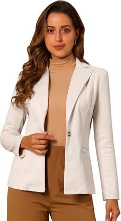 Allegra K Blazer en Faux Daim pour Femme avec col à Revers et Manches Longues Beige XL