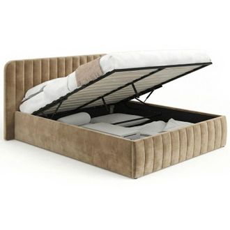 IDMarket Lit coffre double ALBA avec t&ecirc;te de lit et sommier 140 x 190 cm velours taupe