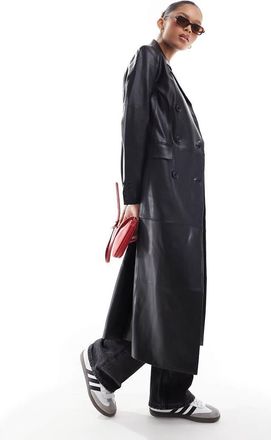 Threadbare Longline-Mantel aus Kunstleder in Schwarz