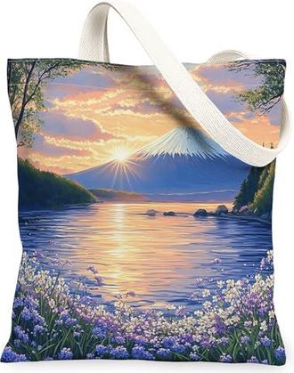 Generic Sac fourre-tout en toile motif jacinthe des bleuets printaniers 33 x 38 cm, motif floral, mer, montagne, sac d&eacute;picerie r&eacute;utilisable pour femme, motif 